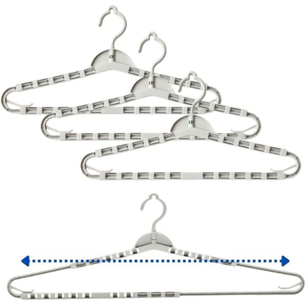 「伸縮設計」長さは約42〜66cmまで自由に調節でき、幅広・厚手の設計なので、バスタオルや大判衣類も安定してかけられます。コンパクトに収納できる設計で省スペース化にも最適です。「便利な回転フック」360°回転するフック付きで、干す方向や設置...