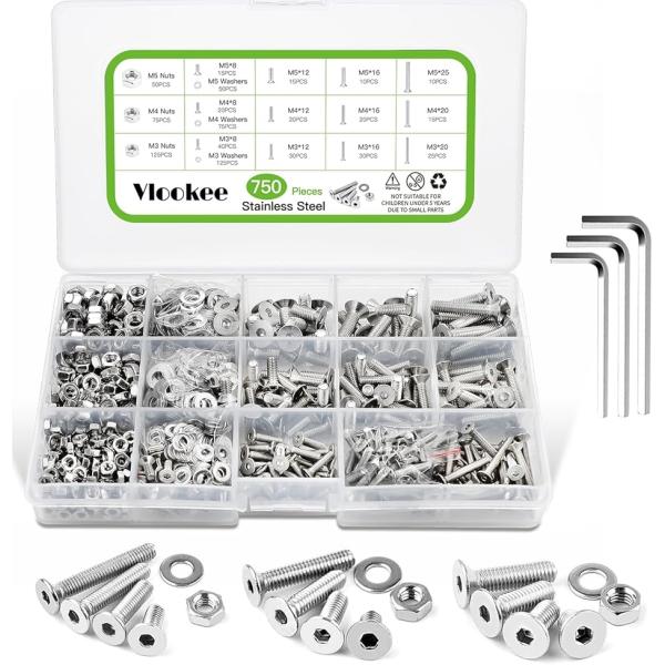バリエーションコード : 2B2YRCSS1W「ボルト ナット セット」このセットには、M3/M4/M5 ネジ、ナット、ワッシャー、六角レンチなど、家庭用の皿六角ネジ 750 本が含まれています。ネジ m3 （8mm/12mm/16mm/2...
