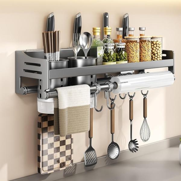 バリエーションコード : 2BUWPI8I2Q「多機能収納」掛け式キッチン収納ラックは調味料の収納だけでなく、箸、包丁、まな板キッチンペーパータオルを置くこともできます「取り付け簡単、取り外し可能」 取り付けは非常に簡単で、非常に頑丈です。...
