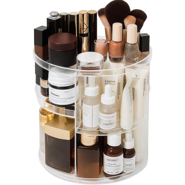 「360度回転・ひと目で見つかる化粧品収納スタンド」毎日使うメイク道具やスキンケア用品をサッと取り出せる回転式。忙しい朝や帰宅後もスムーズに使え、整った空間づくりをサポート。整理整頓が苦手な方にもおすすめです。「棚の高さ調整OK・ボトルもリ...