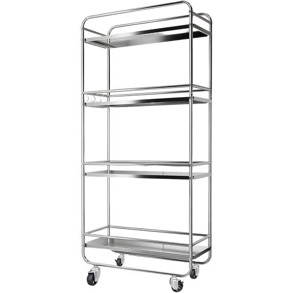 バリエーションコード : 2BUX90LIDV「商品仕様」4段：サイズ：51x25x113cm　素材：ステレンス　＊シェルフ表面の保護フィルムは設置後剥がしてください。剥がしにくい時はドライヤー温風で温めると簡単です。「耐久と耐熱でお手入れ...