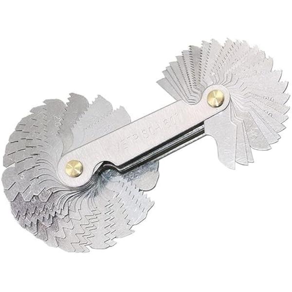 「セット内容」インチネジ（山の角度：55°）、ミリネジ（山の角度：60°）、米国?位ネジ（山の角度：60°）にも測定可能です。(1)インチネジ用のゲージ：28pcs、(2)ミリネジ用のゲージ：24pcs、(3)米国?位ネジ用のゲージ6pcs...