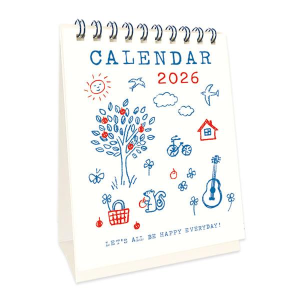 トリコロールカラーと、シンプルでかわいいイラストが大人気のカレンダー。デスクに置いてすっきりなコンパクトサイズです。◇サイズ：H140×W105mm◇内容：全12か月（2026年1月〜2026年12月）、日曜始まり、裏面無地◇製本仕様：ダブ...