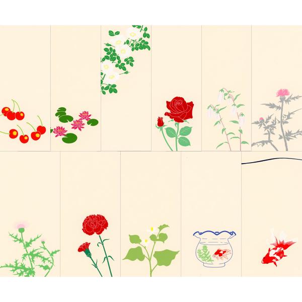 さくらんぼ、睡蓮、ばら、あざみ、カーネーション、金魚などのモチーフをあしらった、鳩居堂のはがき11枚（11柄）セットです。やさしく上品な絵柄で、少し和の雰囲気も感じられる大人向けのデザイン。季節のご挨拶はもちろん、海外へのお便りやちょっとし...