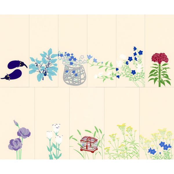 なす、桔梗、けいとう、虫かご、おみなえし、女郎花など夏から初秋のモチーフをあしらった、鳩居堂のはがき11枚（11柄）セットです。やさしく上品な絵柄で、少し和の雰囲気も感じられる大人向けのデザイン。季節のご挨拶はもちろん、海外へのお便りやちょ...