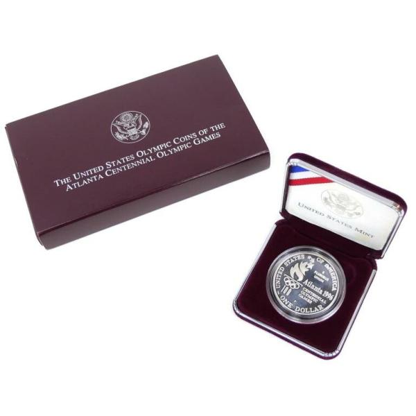 【商品名】: 1996年アトランタオリンピック 1ドル銀貨 プルーフ 記念銀貨 記念メダル アメリカ　【サイズ】: /重さ:26.7ｇ　【付属品】: 箱、ケース（画像に掲載されているもののみ付属します）　【ランク】: 展示未使用品　/経年劣...