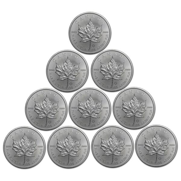 【商品名】: メイプルリーフ銀貨 1oz 10枚セット クリアケース入り 1オンス メイプル銀貨 カナダ王室造幣局発行 Silver Coin　【サイズ】: /直径:38mm 重さ:1枚31.1ｇ　【付属品】: プラスチックケース、弊社発行...