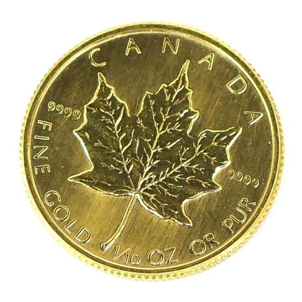 【商品名】: メイプルリーフ金貨 1/10oz 1986年 メープルリーフ金貨 1/10オンス 純金 コイン K24　【サイズ】: /直径:16mm 重さ:3.1ｇ　【付属品】: 本体のみ（付属品はありません）　【ランク】: 中古A〜Bラン...