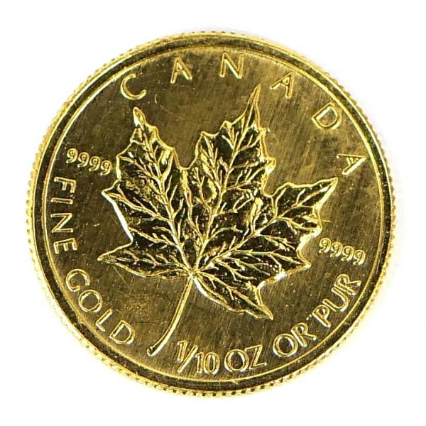 【商品名】: メイプルリーフ金貨 1/10oz 1993年 メープルリーフ金貨 1/10オンス 純金 コイン K24　【サイズ】: /直径:16mm 重さ:3.1ｇ　【付属品】: 本体のみ（付属品はありません）　【ランク】: 中古A〜Bラン...