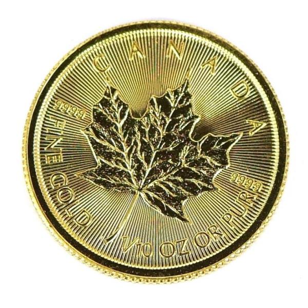 【商品名】: メイプルリーフ金貨 1/10oz 2020年 メープルリーフ金貨 1/10オンス 純金 コイン K24　【サイズ】: /直径:16mm 重さ:3.1ｇ　【付属品】: 本体のみ（付属品はありません）　【ランク】: 中古A〜Bラン...