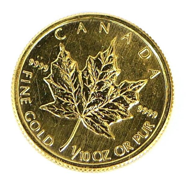 【商品名】: メイプルリーフ金貨 1/10oz 1993年 メープルリーフ金貨 1/10オンス 純金 コイン K24　【サイズ】: /直径:16mm 重さ:3.1ｇ　【付属品】: 本体のみ（付属品はありません）　【ランク】: 中古A〜Bラン...