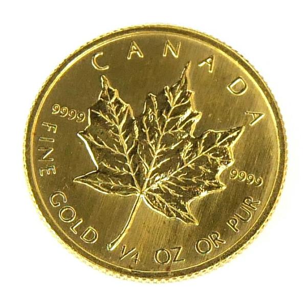 【商品名】: メイプルリーフ金貨 1/4oz メープルリーフ金貨 1/4オンス 1987年 メイプル金貨 純金 コイン K24　【サイズ】: /直径:20mm 重さ:7.7ｇ　【付属品】: 本体のみ（付属品はありません）　【ランク】: 中古...