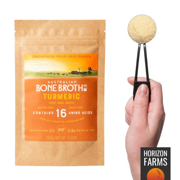 オーストラリア産のグラスフェッド牛の骨から作ったボーンブロスパウダーのターメリック入りタイプです。成長促進ホルモン剤や抗生物質を与えられることなく育った放牧牛の骨を原材料としています。グルテンフリーで、保存料や香料などの余計なものは一切不使...