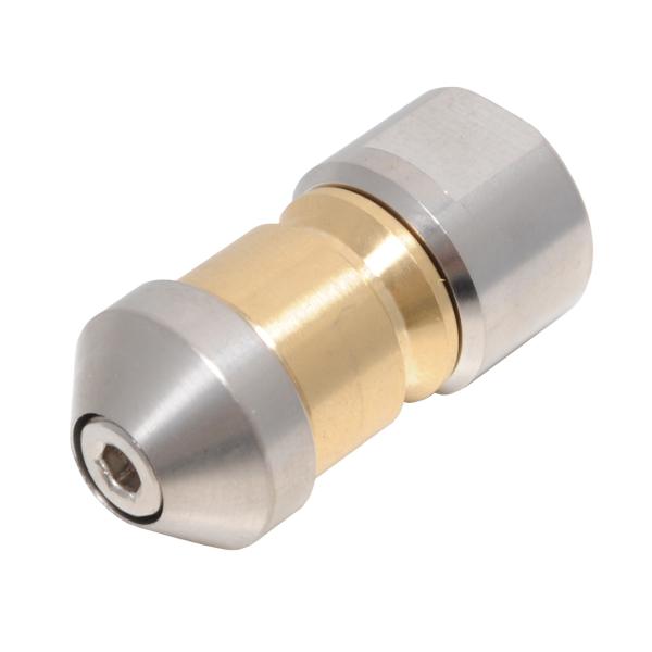 1/4ショート金具（オスネジ）へ取り付けて使用します。材質：ステンレス、真鍮寸法：最大外径約17mm x 長さ約35mm重量：約37g取付ネジ：1/4メスネジ（1/4オスネジへ取り付け）噴射口：後方φ1.3mm x 6穴