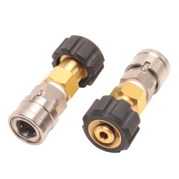 M22軸芯15mmソケット（メスネジ）をワンタッチカプラに変換する継手です。また、逆の使用もできます。M22軸心15mmはリョービ・フルテック・アイリスオーヤマなどの100V洗浄機で使われています。