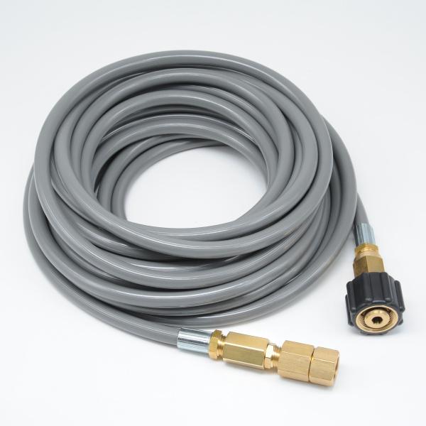 従来品より軽く回る、コンパクトスイベルジョイント採用！ 【接続部】洗浄機接続側：M22メスネジ・軸芯15mmOリング付き洗浄ガン接続側：M14メスネジ洗浄機本体と洗浄ガンを接続するホースですが、変換継手を使用することにより延長ホースとして利...