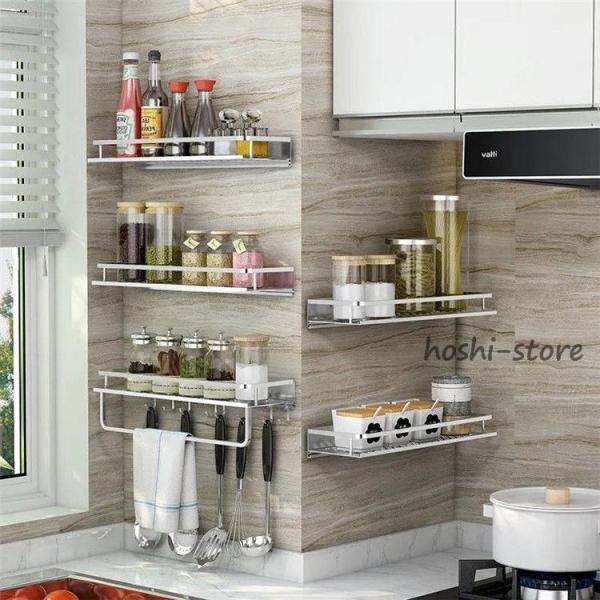 ■ 品名：キッチンラック■ 素材：超々ジュラルミン■ 用途：調理グッズ収納■ タイプ：全12タイプ■ サイズ：写真参考■ 耐荷重：20kgまで■ 取り付け方：2way（貼り付け/ビス止め）の検索キーワード：キッチン 収納 調味料ラック 調味...