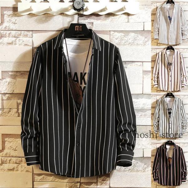 シャツ ストライプシャツ トップス カジュアルシャツ 長袖 通勤 春 夏 メンズ ファッション[素材]95%ポリエステル5％ポリウレタン[原産国] 中国※イメージ画像にて着用していますtシャツや飾りなどは含みません。※画像の商品はサンプルで...