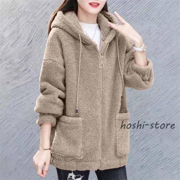 フリースジャケット レディース フード付け シャギーボア ブルゾン アウター コート 無地 フルジップアップ 秋冬 アウトドア トップス【品 番】haohout41【サイズ】M、L、XL【カラー】ブラック、ブルー、コーヒー、カーキ【素 材】...