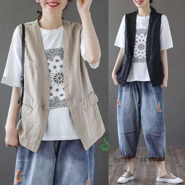 無地ベストレディースリノースリーブ大きいベスト