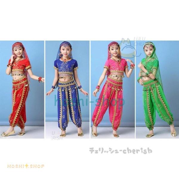 【サイズ】 画像参考素材:ポリエステル2点セット（トップス、パンツ）3点セット（トップス、パンツ、ベルト）5点セット（トップス、パンツ、ベルト、ベール、髪飾り）6点セット（トップス、パンツ、ベルト、ベール、髪飾り、ネックレス）7点セット（ト...