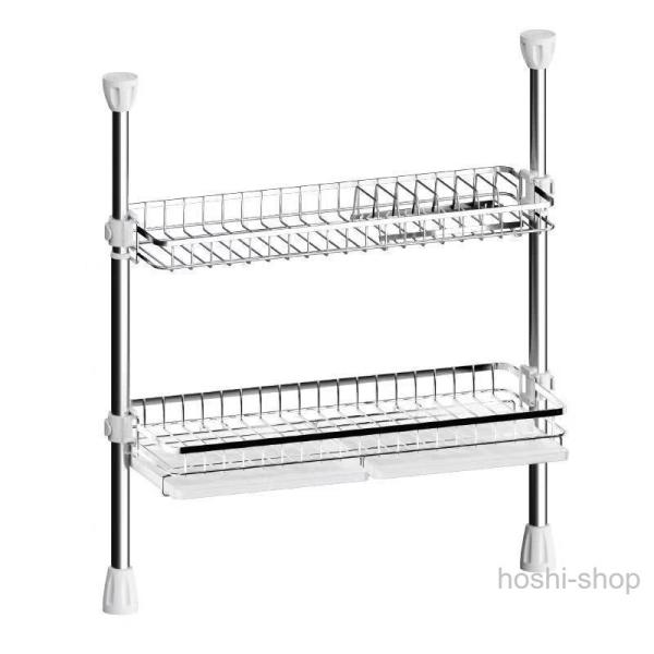【詳細】サイズ：400×520-820×250mm素材：ステンレス鋼PPパイプ径：2.54cm【特徴】シンク上やシンク横にカンタン設置出来る、水切りラック。高さ自在でワンルームマンションやオーダーメイドのキッチンにも対応！大容量で場所を取ら...