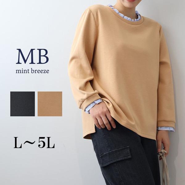 きれいめレイヤード風チュニック  【デザイン】 フリル付きのストライプシャツを重ね着したように見える、ドッキングデザインのプルオーバー。 さっと着るだけでお洒落なスタイルが完成します。 1枚で仕立てているため、重ね着特有の着膨れ感なく、すっ...