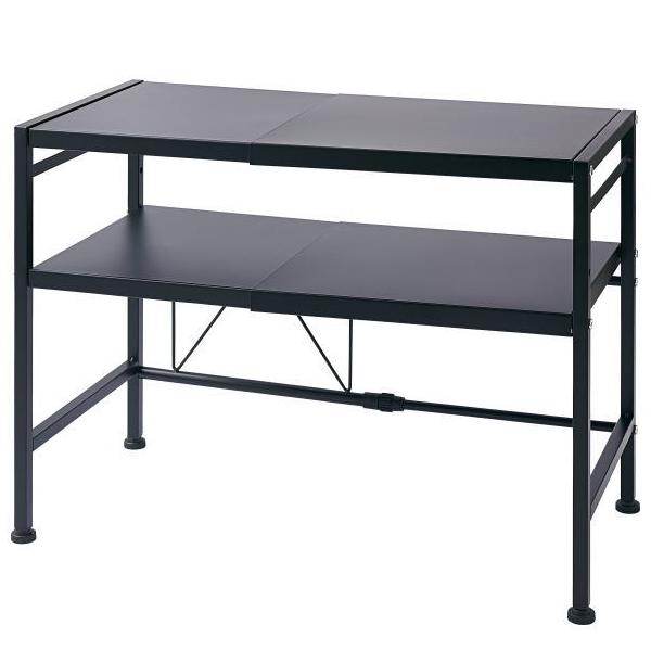 レンジの上のデッドスペースを有効活用！伸縮式 2段 レンジラック すき間 収納 レンジ上 隙間 収納 キッチン 収納 台所 収納 レンジの上 有効利用 無段階 調整 伸縮 可能