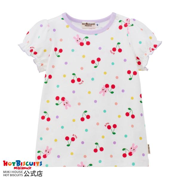 ミキハウス ホットビスケッツの総柄Tシャツ。さくらんぼとキャビットを散りばめた、カラフルで夏らしいデザイン。袖口にはシャーリングを施し、ふんわりとしたシルエットがかわいらしい一枚です。丈夫なバインダーネックで首元がよれにくく、お洗濯を繰り返...