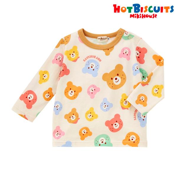 ミキハウス ホットビスケッツの総柄長袖Tシャツ。いろんな色のビーンズが総柄となったポップなデザインの長袖Tシャツ。ホットビスケッツらしいカラフルな配色が子どもらしく元気な印象に！一枚でコーディネートの主役になりますし、重ね着のインナーとして...