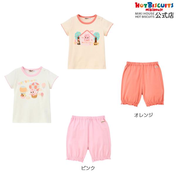 ミキハウス ホットビスケッツのセット。半袖Tシャツと6分丈パンツのセットです。ホットビスケッツらしいキャビットのデザインとくすみカラーは単品でも使いやすく、ギフトはもちろんデイリーユースにもおすすめです。パンツの裾がメロウ仕上げになっている...
