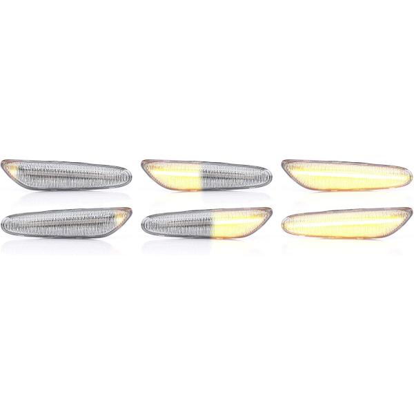 BMW　E80系1シリーズ、E90系3シリーズ、E60系5シリーズ用の流れるLEDウインカーです。ファイバーLEDでこれまでのLEDの光り方は異なります。本品は、クリアレンズ仕様です。別途、スモークレンズ仕様も出品しております。本品のコネク...