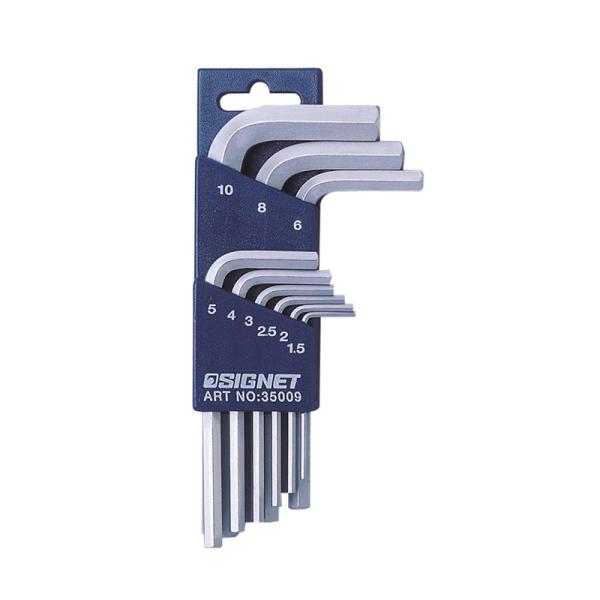 メーカー名：SIGNET(シグネット)品番：35009商品名：9PC 六角レンチセット●1.5mm/サイズ(mm)：全長A・46.5/長辺L・45.0/短辺I・14.0/高さC・15.5●2.0mm/サイズ(mm)：全長A・52.5/長辺L...
