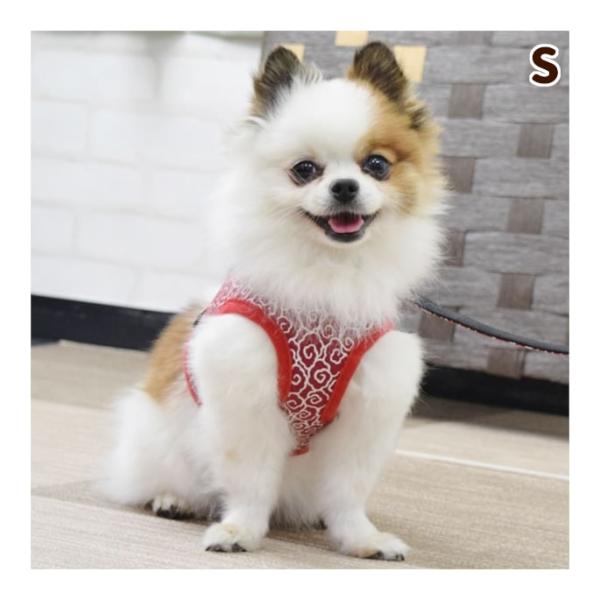 柔かいメッシュ素材で器官の弱い子や老犬にもおすすめ！デザイン豊富なベスト型の着るハーネスは当店でも大人気です！■サイズSサイズ(他サイズ展開…SS/S/M/L/LL/XL)■デザイン唐草■胴回りサイズ約30〜34cm※生地の伸び等により数c...