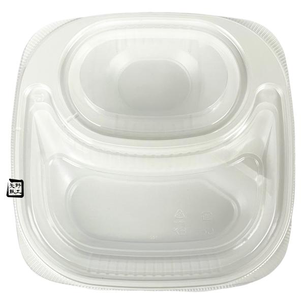 ※ご注意ください※個人宅配送不可の為、お届け先住所に農園名、店舗名、営業所名等屋号が必須となります。規格：幅235mm×奥行235mm×高さ47(フタ12)mm材質：本体PPF、フタOPS色・柄：本体白、フタ透明仕様：内外嵌合、レンジ対応重...