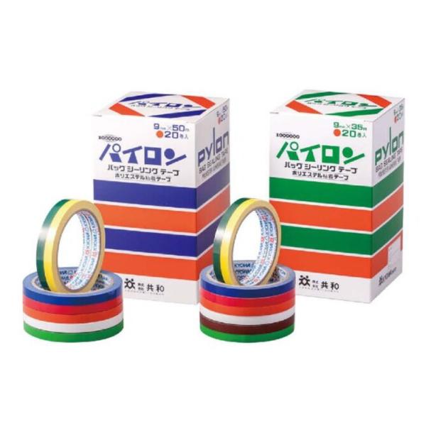 ※ご注意ください※個人宅配送不可の為、お届け先住所に農園名、店舗名、営業所名等屋号が必須となります。規格：厚さ0.046mm×幅9mm×35m巻き材質：PET色・柄：若葉(黄緑)仕様：紙管メーカー：株式会社共和1小箱：20巻入り美しい色調で...