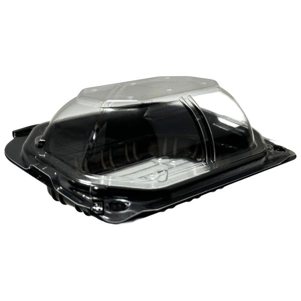 規格：長辺134(110)mm×短辺101(76)mm×高さ52mm※()は内寸材質：OPS6穴あきボタン嵌合底面黒透明窓付重量/枚：7.2gメーカー：信和株式会社1ケース：100枚×12袋入り●目安●ミニトマト100〜150g用