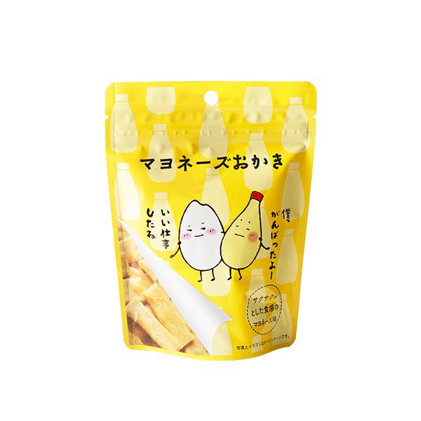 柔かくサクッとした食感でマヨネーズ味です。［分類］あられ・おかき・せんべい・かきもち
