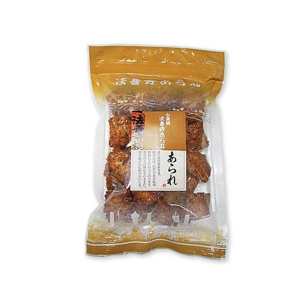 大きくブロック状で歯ごたえがあり、醤油・七味をしっかり効かせ、味にメリハリをつけています。食べ応えがあり、醤油あられの定番商品です。［分類］あられ・おかき・せんべい・かきもち