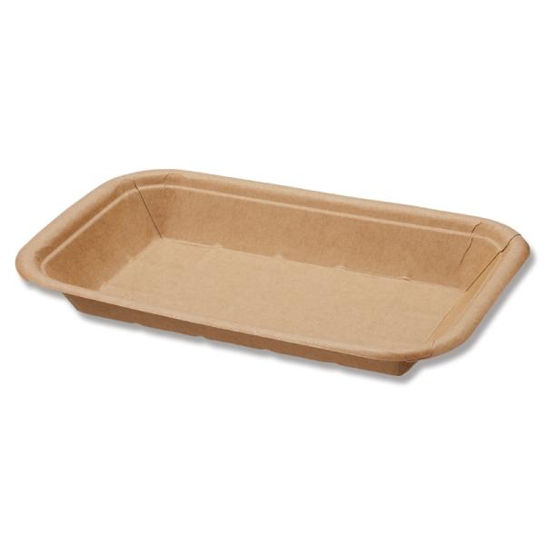 サイズ:天面205×140mm／底面155×85mm／高25mm材質:未晒クラフト紙＋内側PEコーティング＊商品説明:プラスチックの廃棄削減に貢献する、環境に優しいクラフトの紙トレーです。内側はＰＥコーティングあり。青果はもちろん、生鮮食品...