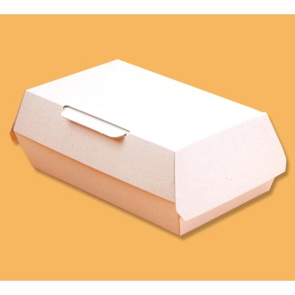 材質：特殊紙（内側耐油加工）サイズ：天面/185x110mm 底面/170x95mm 高/70mm＊蓋に高さがいるのでボリュームのあるサンドイッチなどにおすすめです。＊デリバリーに使いやすいシンプルな形のフードボックスです。＊今までほとんど...
