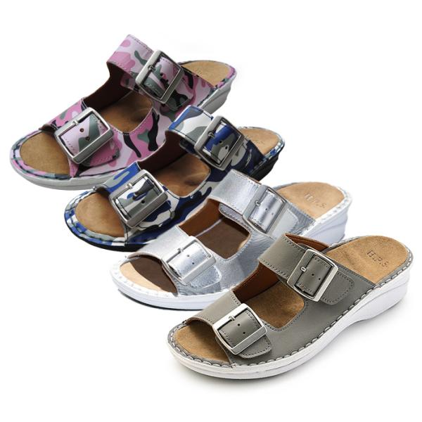 2本のストラップで調整可能。ワイズEEEで横幅ゆったりタイプ。軽量底でサッとどこでも履いて行けるサンダルです。もちろん室内履きでもＯＫ！1足あれば活躍すること間違いなし。【カラー】S.シルバー、迷彩ブルー、迷彩ピンク、【25SS新色】グレー...