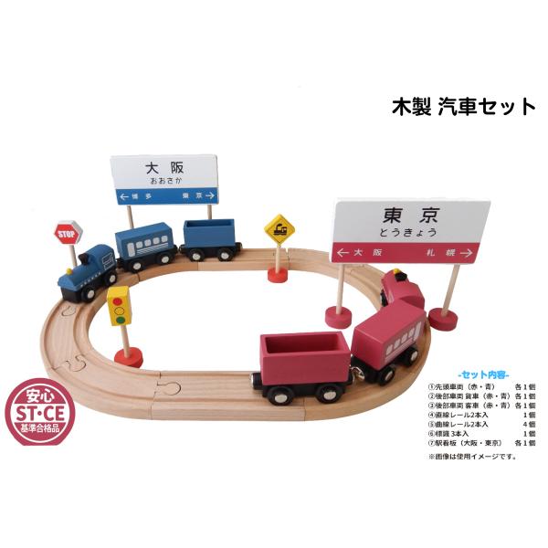 セット内容1.先頭車両（赤・青）：各1個2.後部車両　貸車（赤・青）：各1個3.後部車両　客車（赤・青）：各1個4.直線レール2本入：1個5.曲線レール2本入：4個6.標識3本入：1個7.駅看板（大阪・東京）：各1個対象年齢3才以上材質・成...