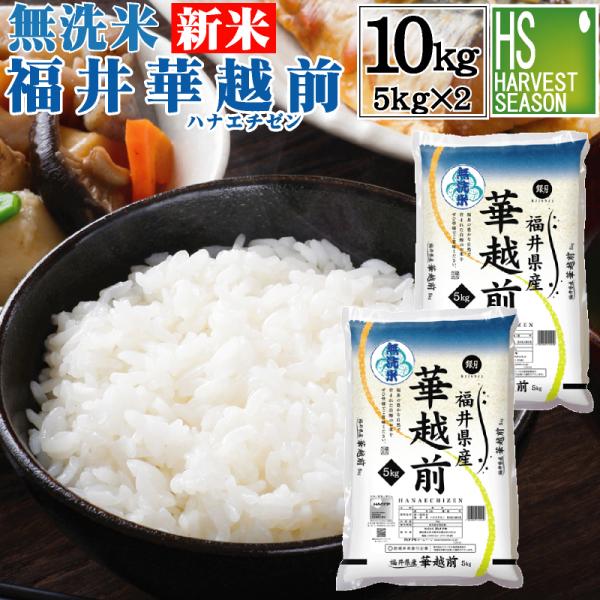 無洗米 福井県産 華越前 ハナエチゼン 10kg(5kg×2袋) 送料無料　 HOKU■『華越前(ハナエチゼン)』はコシヒカリの血統を受け継ぐ銘柄米です。■ふっくらとした丸みのあるお米で、特に色の白さと粒ぞろいの良さが特徴です。■さっぱりと...