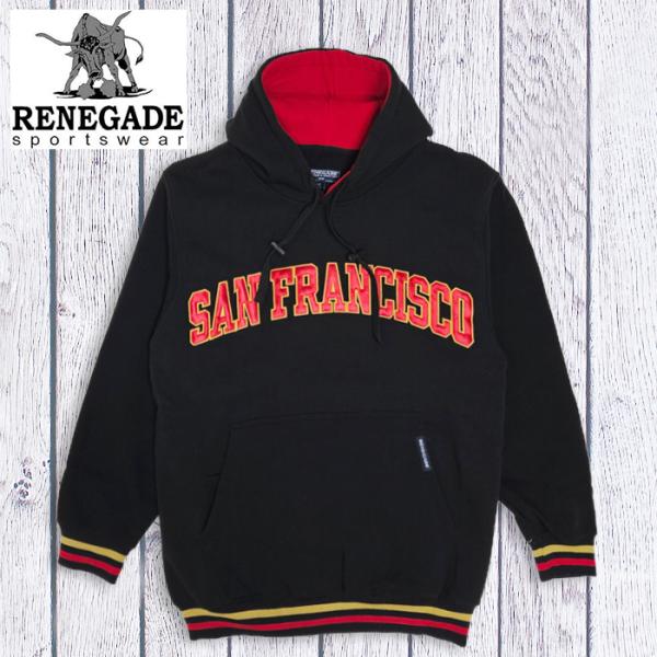 【ITEM】ダービージャケットでも人気のアメリカ・ロサンゼルス発のブランド「Renegade Sportswear（レネゲード・スポーツウェア）」 のフリースパーカー。フロントにはSAN FRANCISCO と大胆に配置した刺繍ワッペンデザ...