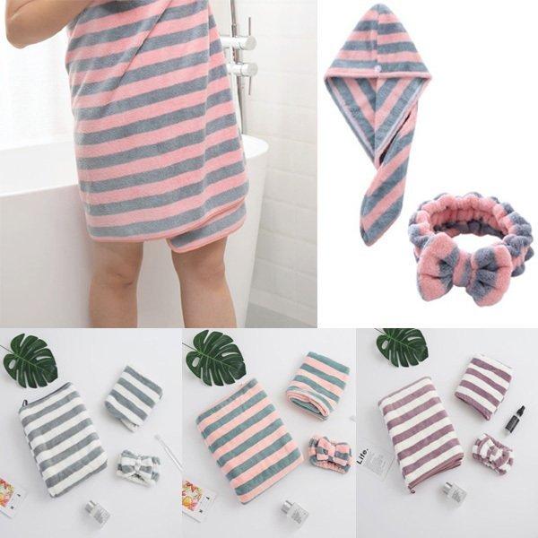 ■商品コメントヘアバンド、バスタオル、ドライキャップのお風呂3点セット■素　材　ポリエステル85％　ナイロン15％■サイズ【ヘアバンド】フリーサイズ【バスタオル】70cm×140cm【ドライキャップ】25×65cm■カラー　グレー＆ホワイト...