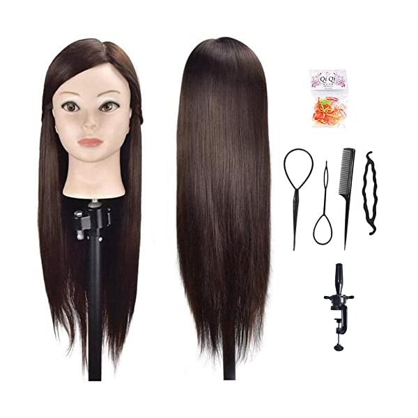 美容学生のカットや編み込みその他のヘアスタイル練習に最適です！！！テーブルスタンド付き100%合成髪　重量：約 900ｇスタンド付き　ウィッグのサイズ：長さ約 65cm美容院、サロンも愛用、メイク、スタイリング、編み込み、ストレート、カット...