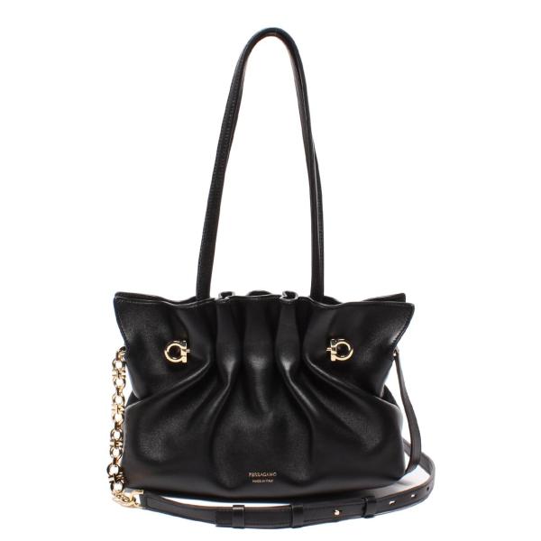 サルヴァトーレフェラガモ ガンチーニ ハンドバッグ ショルダーバッグ 2WAY ブラック シルバー レザー Salvatore Ferragamo 【中古】 美品 サルヴァトーレフェラガモ 2way ショルダーバッグ 肩掛け 斜め