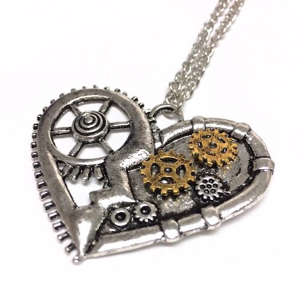 スチームパンク ネックレス アクセサリー レディース メンズ フェス ライブ 歯車 ハート 車輪 モチーフ アンティーク調 760442 : ...