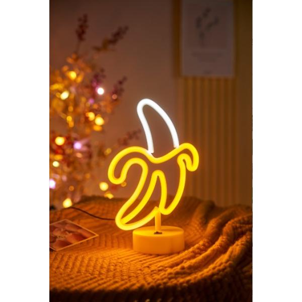 ネオンサイン風 LED テーブルライト バナナネオンサインのようにデザインされたLEDライトです。ルームランプとしてはもちろん、イベントやパーティー、お店の装飾としてもおすすめです。USBと単三電池3本の2way式で便利です。【電源】USB...